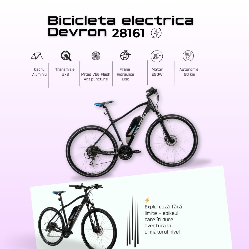 Bicicleta Electrica Devron 28161 - 28 Inch, 530mm, Negru Mat - - Cod: DBP-2218161DA85360DV
