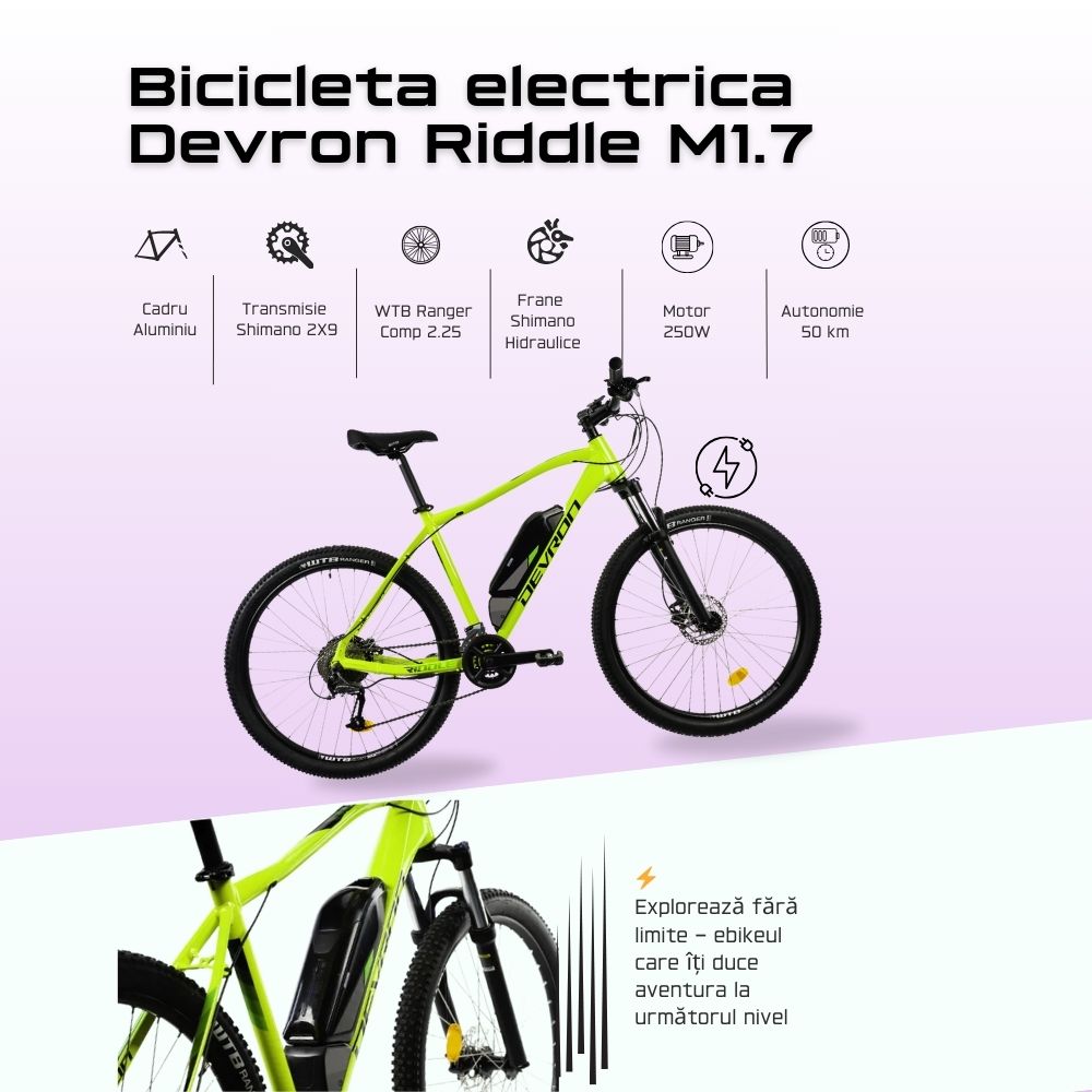 Bicicleta Electrica Devron Riddle M1.7 - 27.5 Inch, 520 mm, Neon - - Cod: DBP-221ERM175241DV